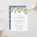 Elegant Lemon Botanical Blue Mediterranean wedding Invitation | Zazzle