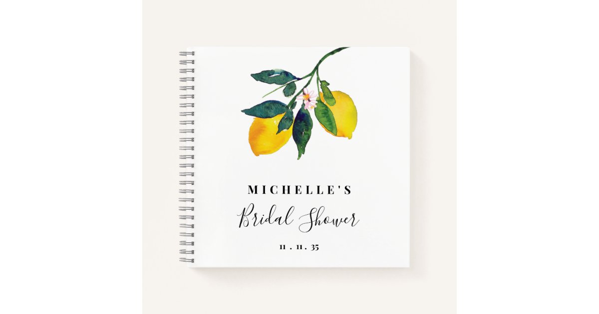 Elegant Lemon Hand Lettered Script Bridal Shower Notebook | Zazzle