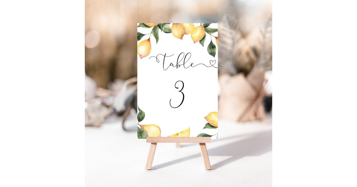 Elegant lemons bridal shower table number | Zazzle