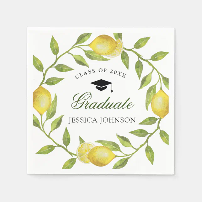 Elegant Lemons Greenery Chic Graduation Party Napkins | Zazzle