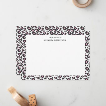 Elegant Leopard Pattern, Pink, Black Note Cards | Zazzle