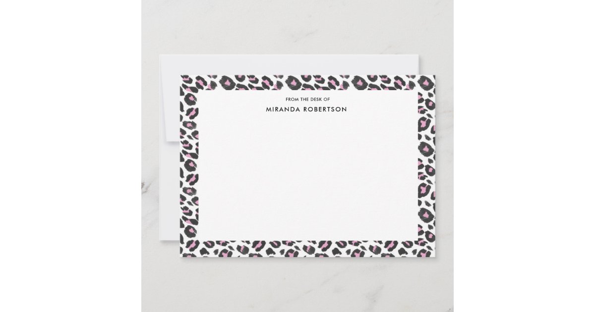 Elegant Leopard Pattern, Pink, Black Note Cards | Zazzle
