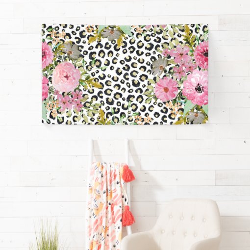 Elegant Leopard Print and Floral Design Banner | Zazzle