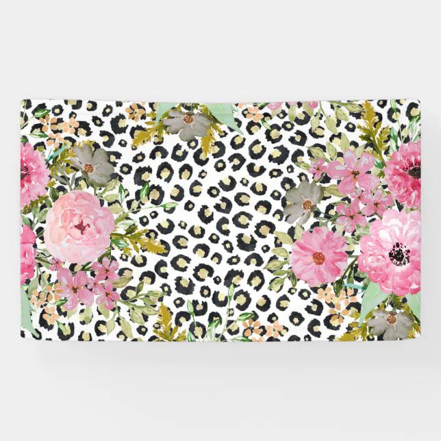 Elegant Leopard Print and Floral Design Banner | Zazzle
