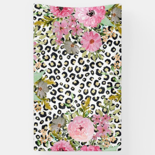 Elegant Leopard Print and Floral Design Banner | Zazzle