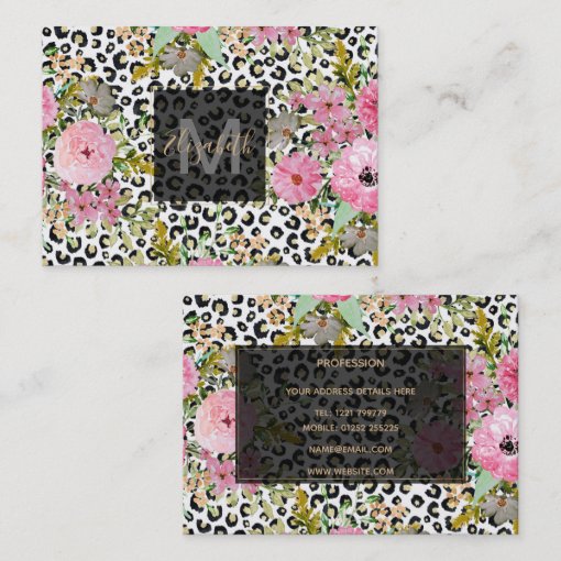 Elegant Leopard Print and Floral Design Business Card | Zazzle
