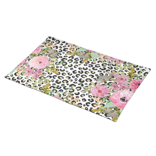 Elegant Leopard Print and Floral Design Cloth Placemat | Zazzle