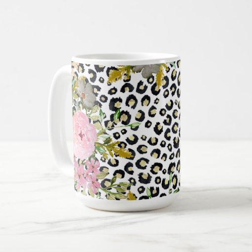 Elegant Leopard Print and Floral Design Coffee Mug | Zazzle