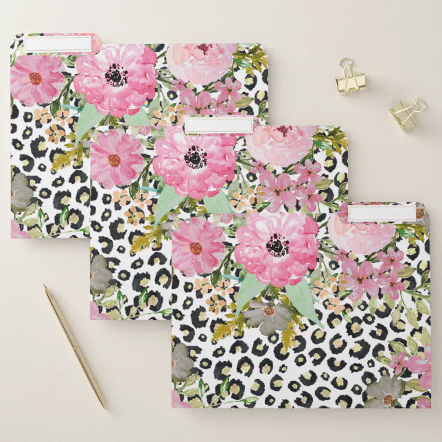 Elegant Leopard Print and Floral Design File Folder | Zazzle