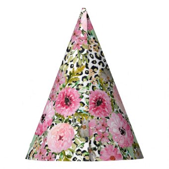 Elegant Leopard Print and Floral Design Party Hat | Zazzle