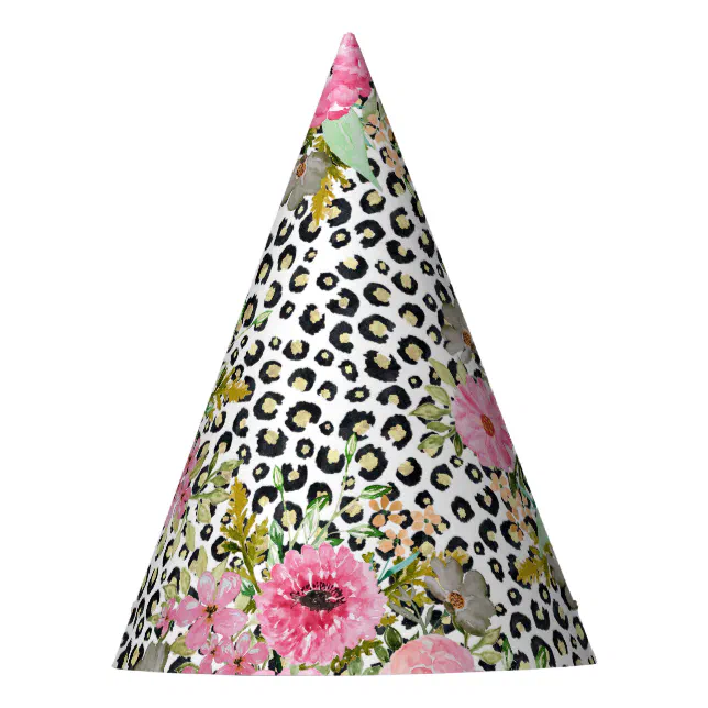 Elegant Leopard Print and Floral Design Party Hat | Zazzle