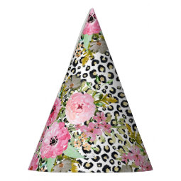 Elegant Leopard Print and Floral Design Party Hat | Zazzle