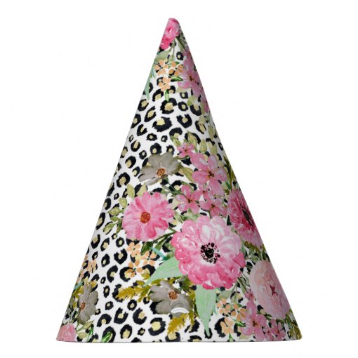 Elegant Leopard Print and Floral Design Party Hat | Zazzle
