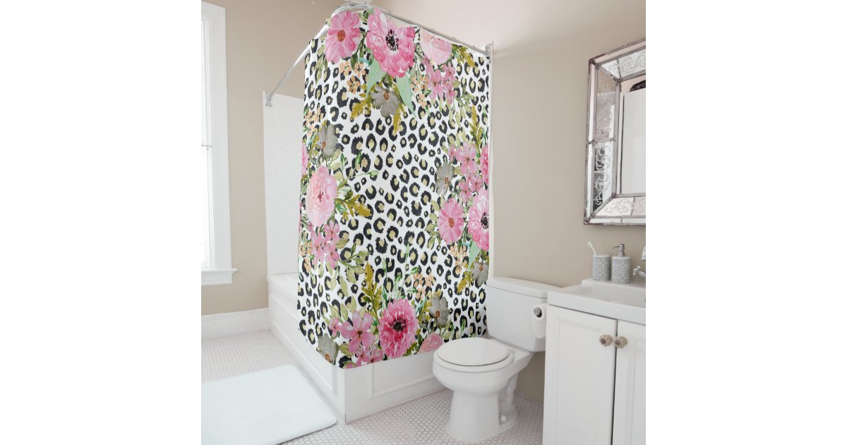 Elegant Leopard Print And Floral Design Shower Curtain Zazzle