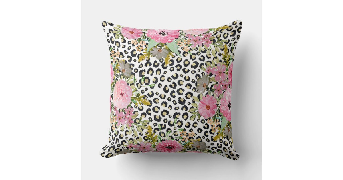 Elegant Leopard Print and Floral Design Throw Pillow | Zazzle