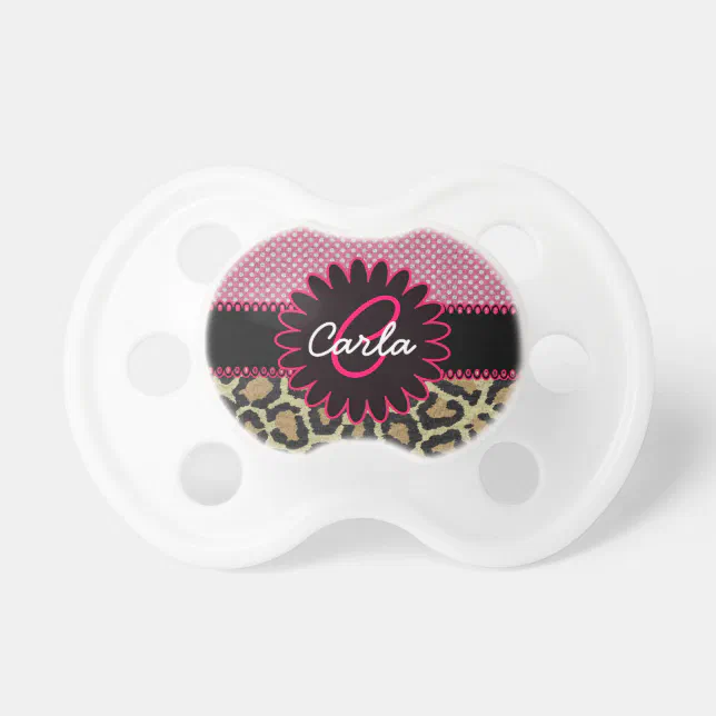 Elegant Leopard Print and Polka Dot Monogram Pacifier | Zazzle