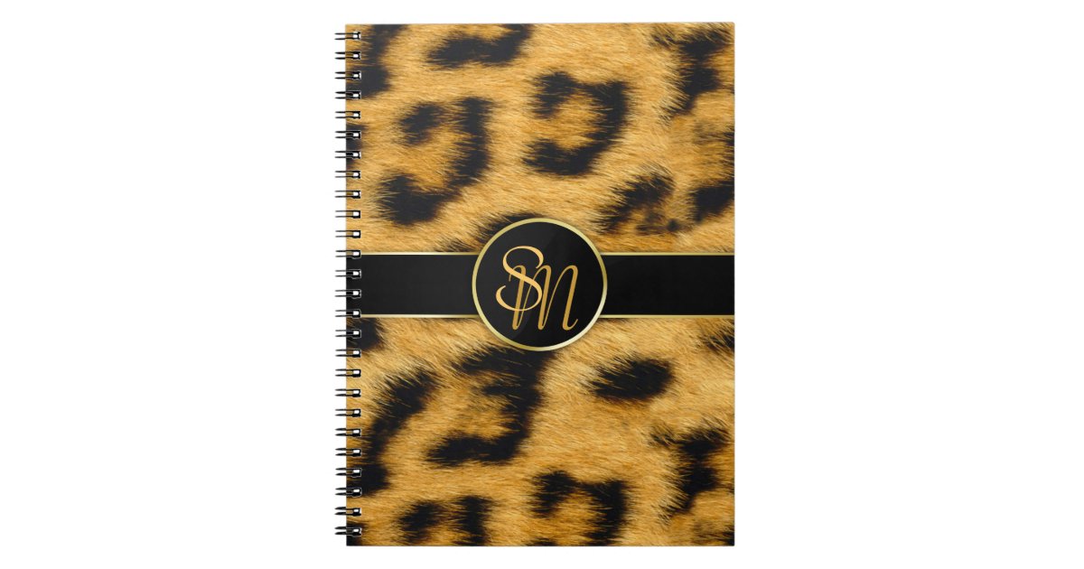 Elegant Leopard Print Monogram Script - Notebook | Zazzle