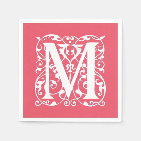 Elegant Letter M Pink and White Classic Monogram Napkins | Zazzle.com