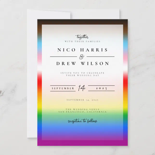 Elegant LGBTQ+ Progress Pride Wedding Invitation | Zazzle