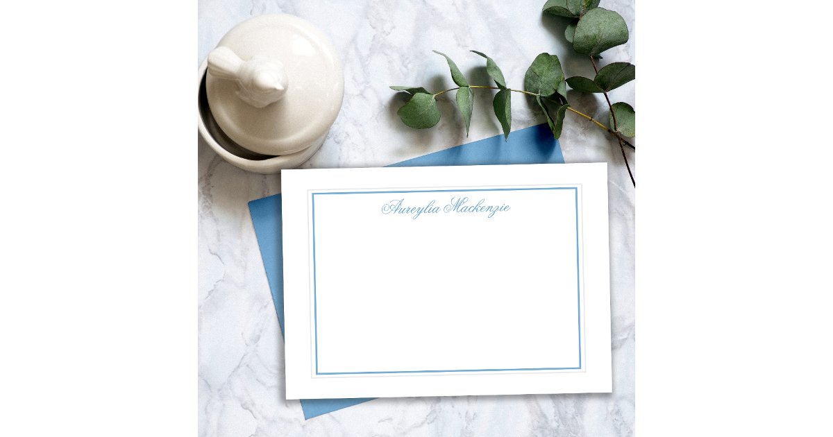 Elegant Light Blue and White Personalized Note Card | Zazzle