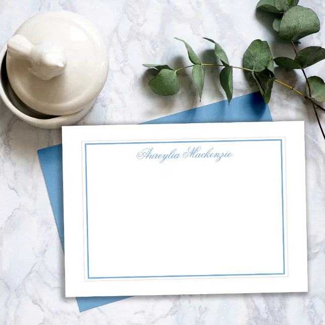 Elegant Light Blue and White Personalized Note Card | Zazzle