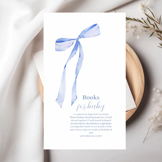 Elegant Light Blue Bow Books for Baby Enclosure Card | Zazzle