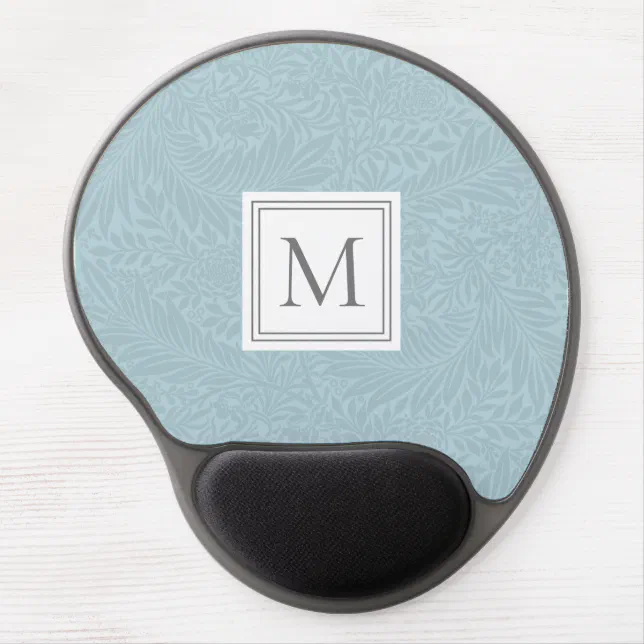 Elegant Light Blue Floral Botanical Monogram Gel Mouse Pad | Zazzle