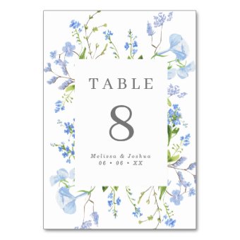 Elegant Light Blue Floral Frame Wedding Table Number | Zazzle