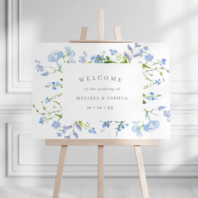 Elegant Light Blue Floral Wedding Welcome Foam Board | Zazzle