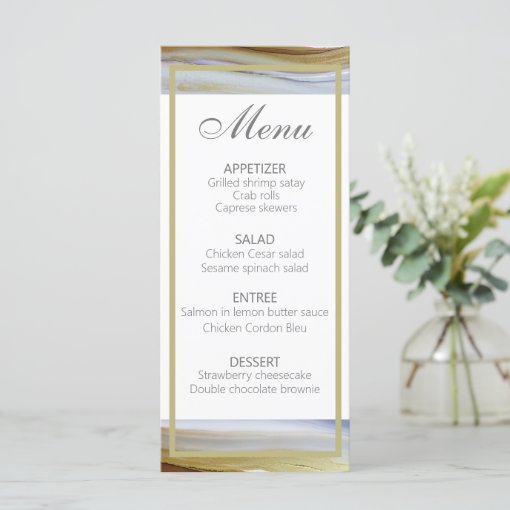 Elegant light blue gold modern wedding menu | Zazzle