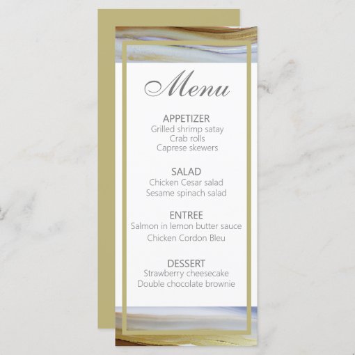 Elegant light blue gold modern wedding menu | Zazzle