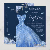 Elegant Light Blue Gown Floral 18th Birthday Invitation | Zazzle