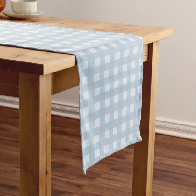 Elegant Light Blue Grey, White Checkered Pattern Long Table Runner | Zazzle
