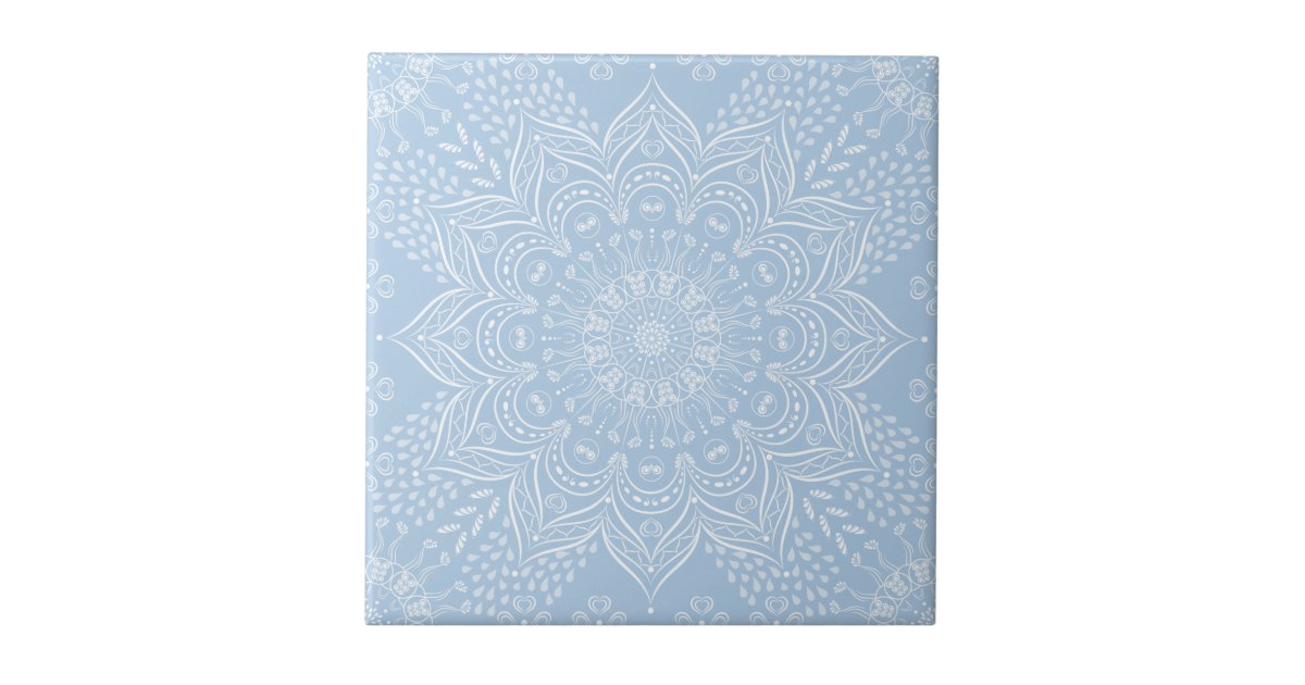 Elegant Light Blue Mandala Ceramic Tile | Zazzle