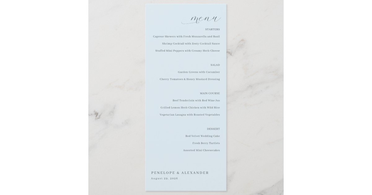 Elegant Light Blue Menu | Zazzle