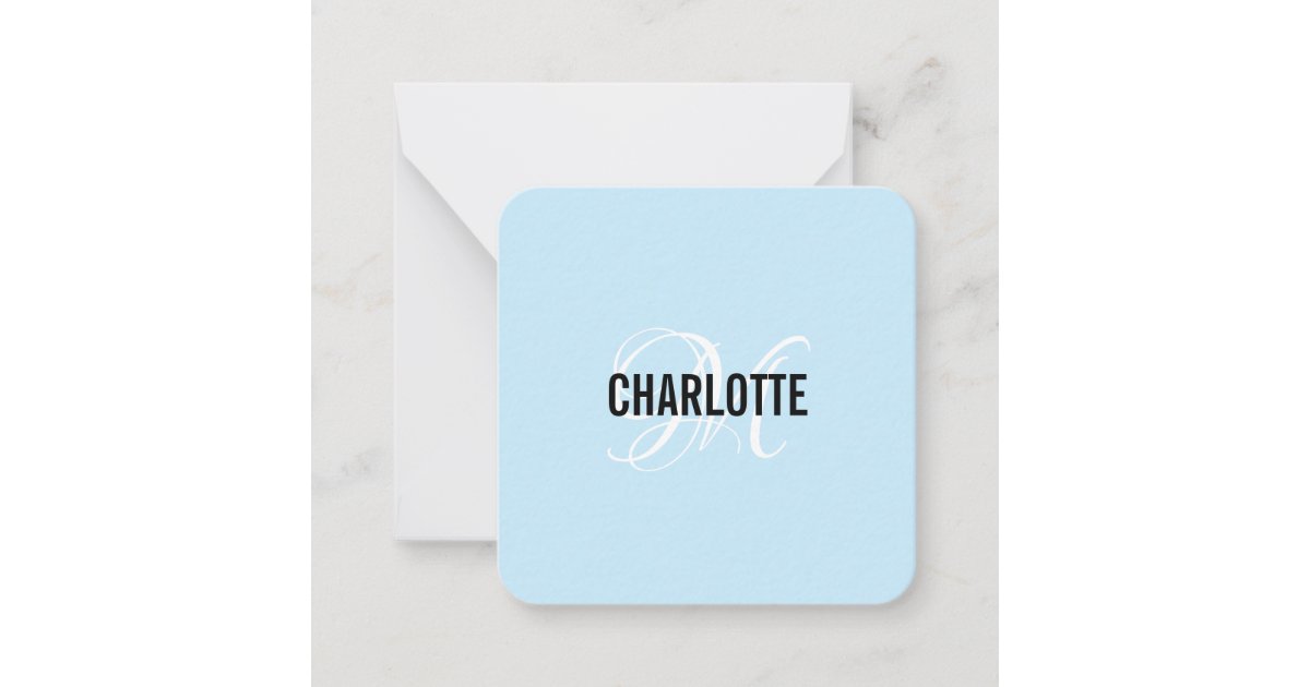 Elegant light blue monogram name note card | Zazzle