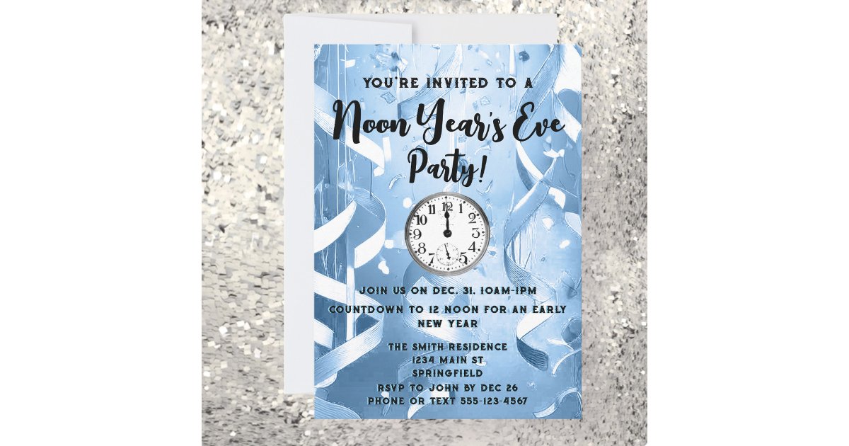 Elegant Light Blue Noon Year's Eve Party Invitation | Zazzle