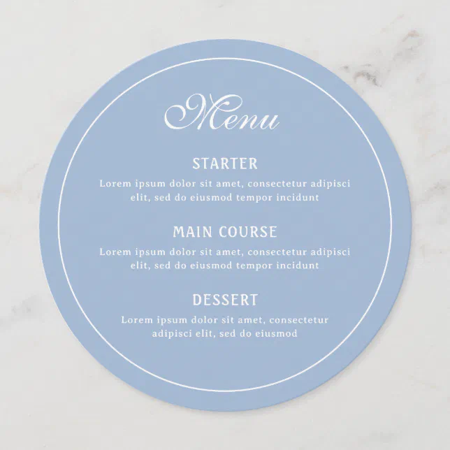 Elegant Light Blue Round Menu | Zazzle