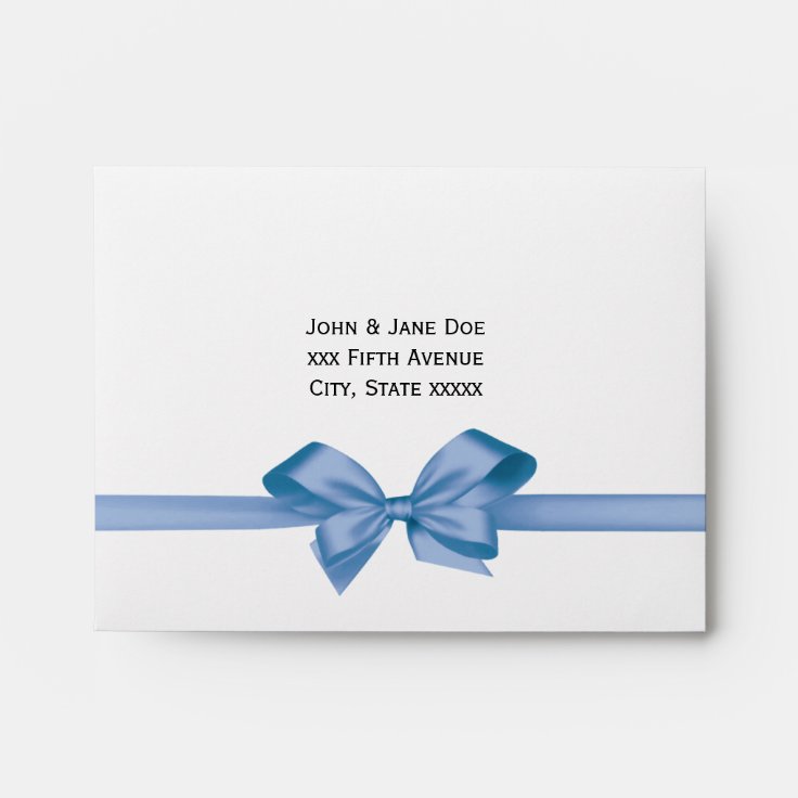 Elegant Light Blue Satin Bow on White Envelope | Zazzle