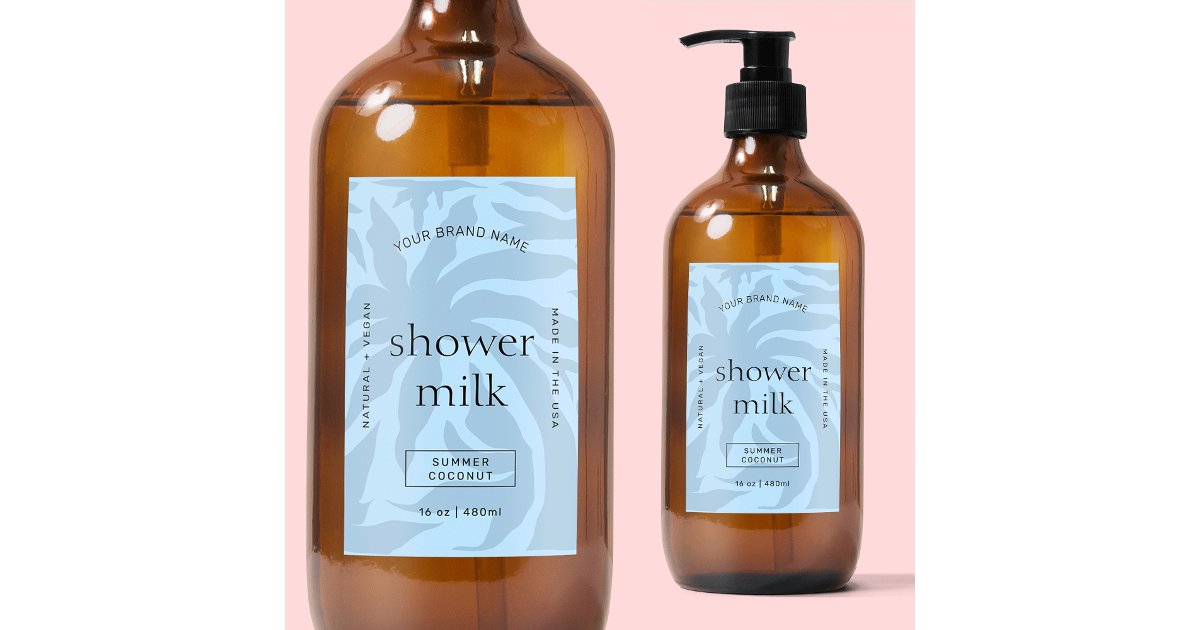 Elegant Light Blue Shampoo Bottle Waterproof Label | Zazzle