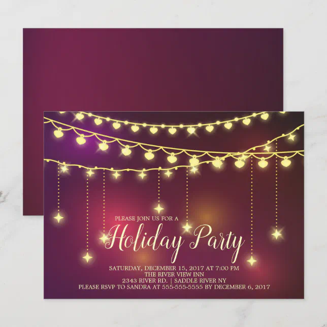 Elegant Light Garland Holiday Party Invitation | Zazzle
