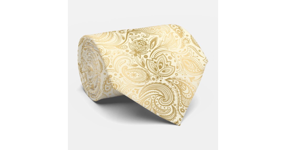 Elegant Light Gold And Ivory Paisley Pattern Neck Tie | Zazzle