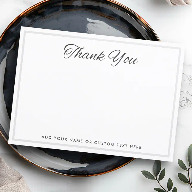 Elegant light gray border dark gray text blank thank you card | Zazzle