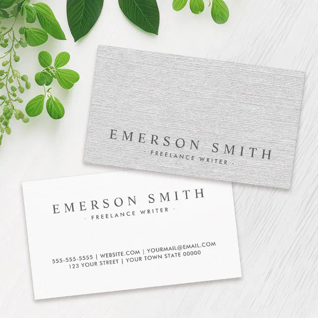Elegant light gray faux linen classy business card | Zazzle