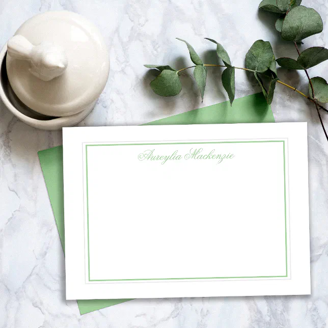 Elegant Light Green and White Personalized Note Card | Zazzle