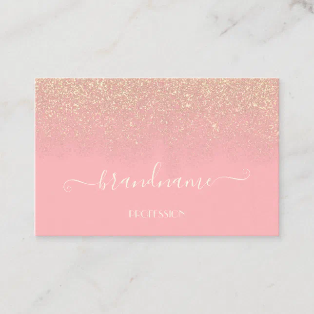 Elegant Light Pink with Golden Glitter Rain Beauty Business Card | Zazzle