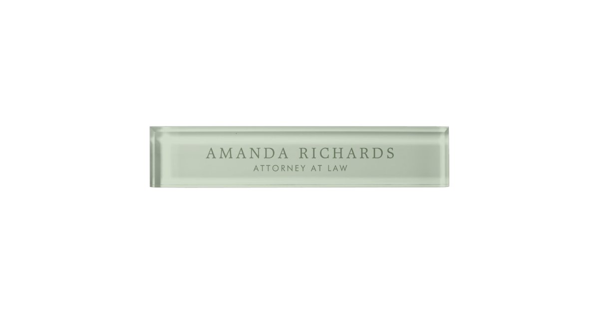 Elegant light sage green trendy desk name plate | Zazzle