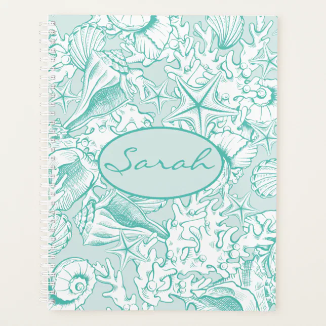 Elegant Light Sea Green Personalized Seashell Planner | Zazzle