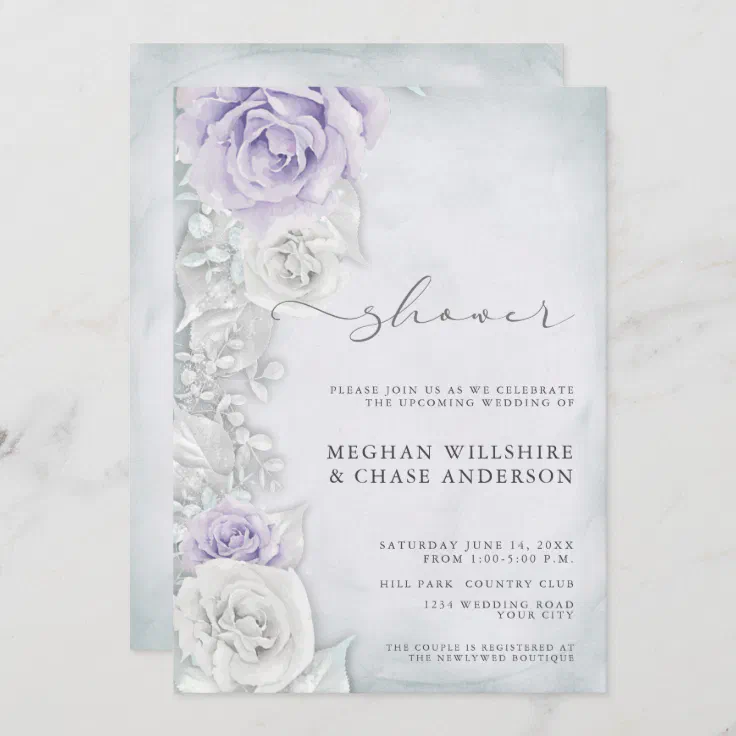 Elegant Lilac and White Roses Wedding Shower Invitation | Zazzle