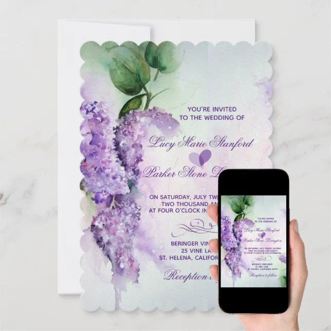 Elegant Lilac Flowers Wedding Invitations | Zazzle